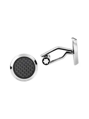 Montblanc Round Stainless Steel & Carbon Cufflinks - Silver Black