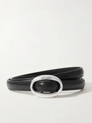 Saint Laurent Glossed Leather Skinny Belt - Black