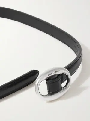 Saint Laurent Glossed Leather Skinny Belt - Black