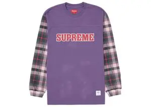 Supreme Plaid Sleeve Long Sleeve Tee Shirt - Dusty Purple