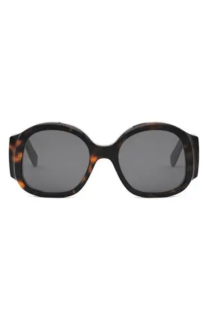 Celine Maxi Triomphe 54mm Round Sunglasses - Dark Havana / Smoke