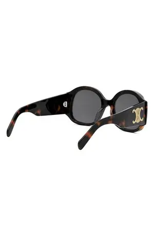 Celine Maxi Triomphe 54mm Round Sunglasses - Dark Havana / Smoke