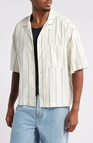ELWOOD Boxy Camp Shirt Lotus/black Stripe