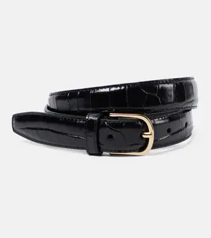 TOTEME Slim Croc-effect Leather Belt - Black