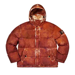 Supreme X Stone Island Painted Camo Crinkle Down Jacket - Orange
