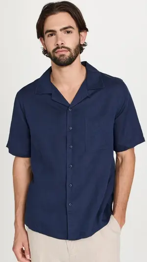 Onia Air Linen Convertible Vacation Shirt - Deep Navy