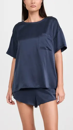 Lunya Washable Silk Tee Shorts Set - Deep Blue
