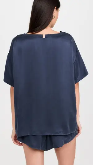 Lunya Washable Silk Tee Shorts Set - Deep Blue
