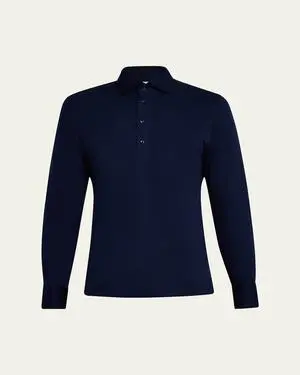 Brunello Cucinelli Long-sleeve Pique Polo Shirt - Navy