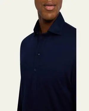 Brunello Cucinelli Long-sleeve Pique Polo Shirt - Navy