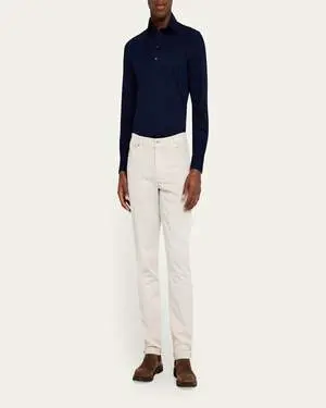 Brunello Cucinelli Long-sleeve Pique Polo Shirt - Navy