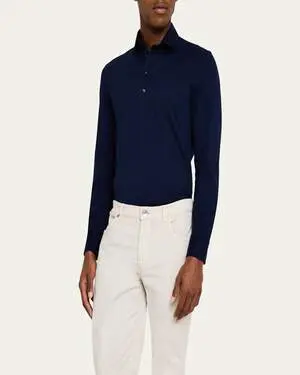 Brunello Cucinelli Long-sleeve Pique Polo Shirt - Navy