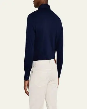 Brunello Cucinelli Long-sleeve Pique Polo Shirt - Navy