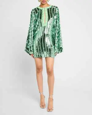 Johanna Ortiz Glassy Plains Sequined Mini Dress - Jade | Editorialist