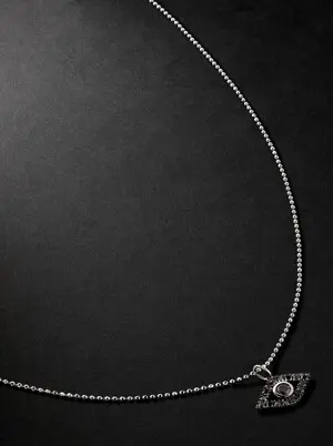 SYDNEY EVAN Evil Eye Rhodium-plated Diamond Pendant Necklace - Silver