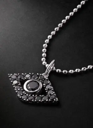 SYDNEY EVAN Evil Eye Rhodium-plated Diamond Pendant Necklace