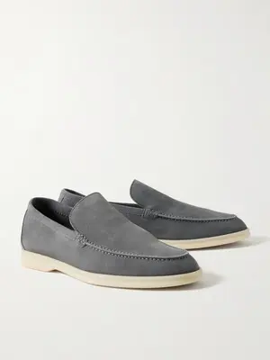 Loro Piana Summer Walk Suede Loafers - Gray | Editorialist display picture 1