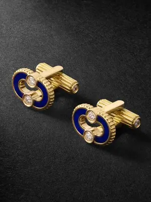VILTIER Magnetic 18-karat Lapis Lazuli And Diamond Cufflinks - Gold