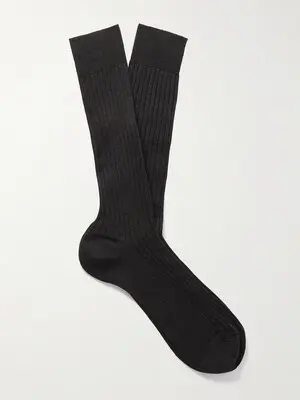 Mr P. Mr P. Ribbed Merino Wool-Blend Socks Gray
