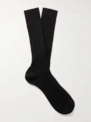 Mr P. Ribbed Merino Wool-blend Socks - Black