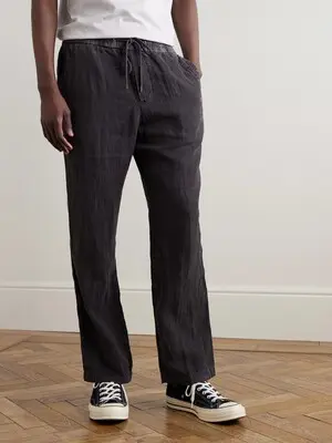 JAMES PERSE Straight-leg Garment-dyed Linen Trousers - Gray