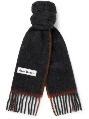 Acne Studios Vally Fringed Knitted Scarf - Black