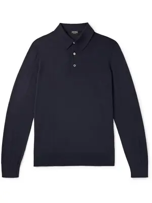 ZEGNA Zegna - Cashmere And Silk-Blend Piqué Polo Shirt - Men - Blue 
