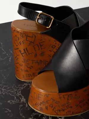 Chloé Maxime Leather Slingback Platform Wedge Sandals
