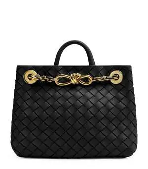 Bottega Veneta Small Leather Andiamo Chain Shoulder Bag Black