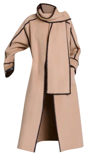 Maje Wool Double-faced Coat With Scarf - Camel/black