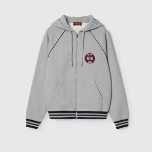 Gucci Light Felted Cotton Blend Zipped Jacket With Interlocking 