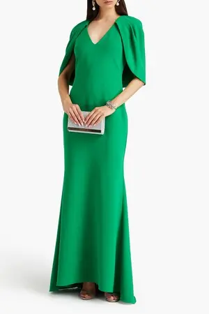 Badgley Mischka Cape-effect Crepe Gown