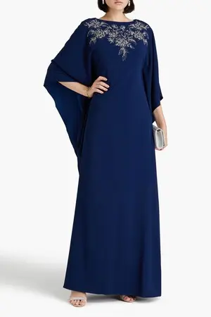 Marchesa Embellished Crepe Kaftan - Navy