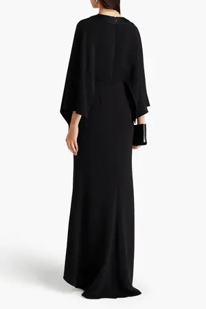Badgley Mischka Draped Satin-trimmed Crepe Gown