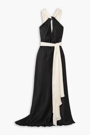 Redemption Belted Two-tone Silk-satin Gown
