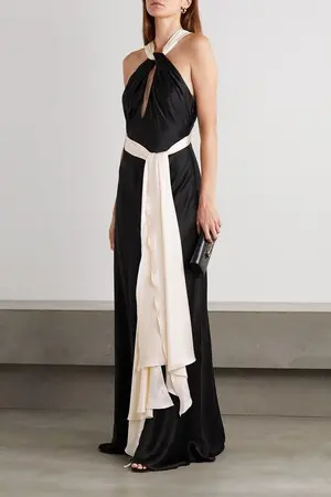 Redemption Belted Two-tone Silk-satin Gown