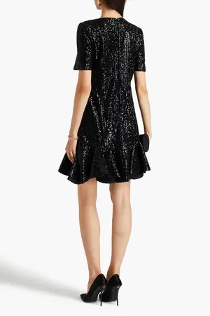 Badgley Mischka Sequined Tulle Mini Dress - Black