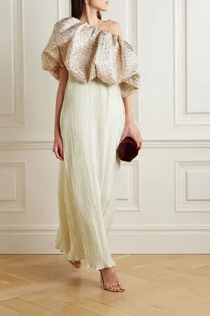 DIMA AYAD Convertible Popcorn Lamé And Plissé-crêpe Gown