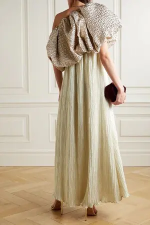 DIMA AYAD Convertible Popcorn Lamé And Plissé-crêpe Gown