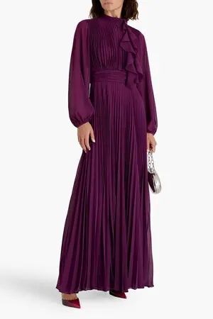 MIKAEL AGHAL Ruffled Plissé-chiffon Maxi Dress