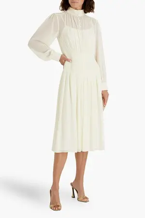 MIKAEL AGHAL Pleated Chiffon Midi Dress