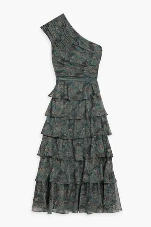 MIKAEL AGHAL One-shoulder Ruffled Floral-print Georgette Midi Dress
