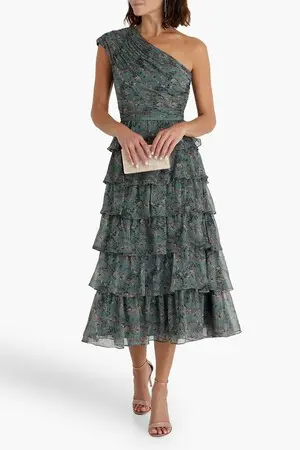 MIKAEL AGHAL One-shoulder Ruffled Floral-print Georgette Midi Dress