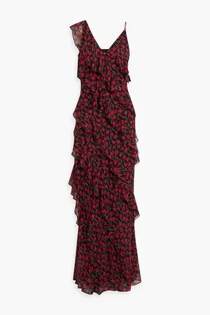 MIKAEL AGHAL Mikael Aghal Floral-Print Chiffon Maxi Dress - Red
