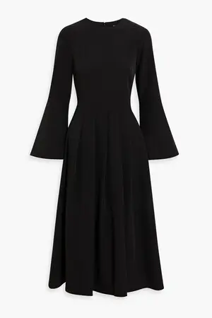MIKAEL AGHAL Pleated Crepe Midi Dress With Bell Cuffs