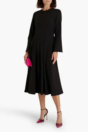 MIKAEL AGHAL Pleated Crepe Midi Dress With Bell Cuffs