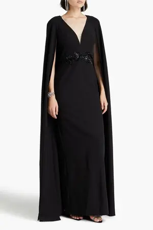 Marchesa Embellished Crepe Cape Effect Gown