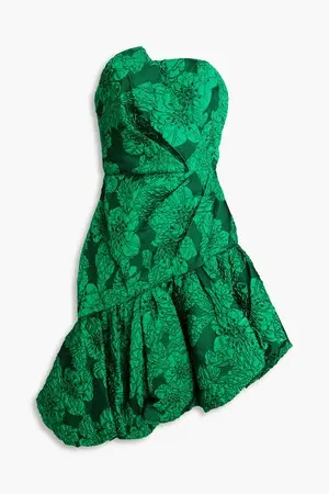 Marchesa Strapless Draped Cloqué Mini Dress