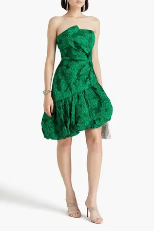 Marchesa Strapless Draped Cloqué Mini Dress