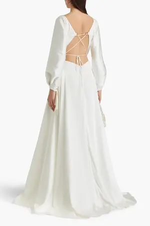 RHEA COSTA June Draped Satin Gown - Ivory